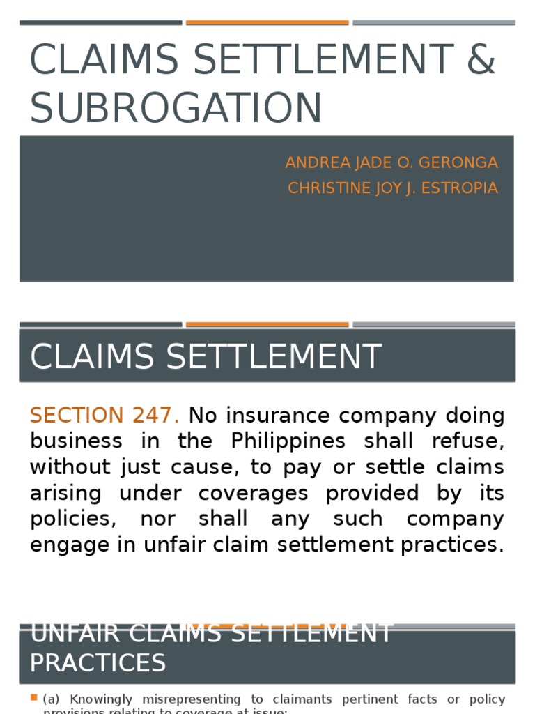Claims Settlement And Subrogation Pdf Liability Insurance