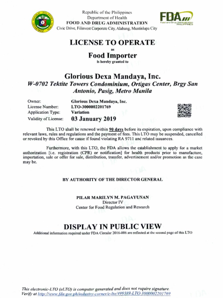 LTO Glorious Dexa - Food (03 Jan 2019) | PDF