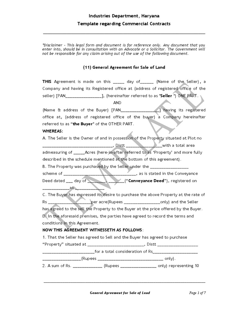 Industries Department, Haryana Template Regarding Commercial Contracts ...