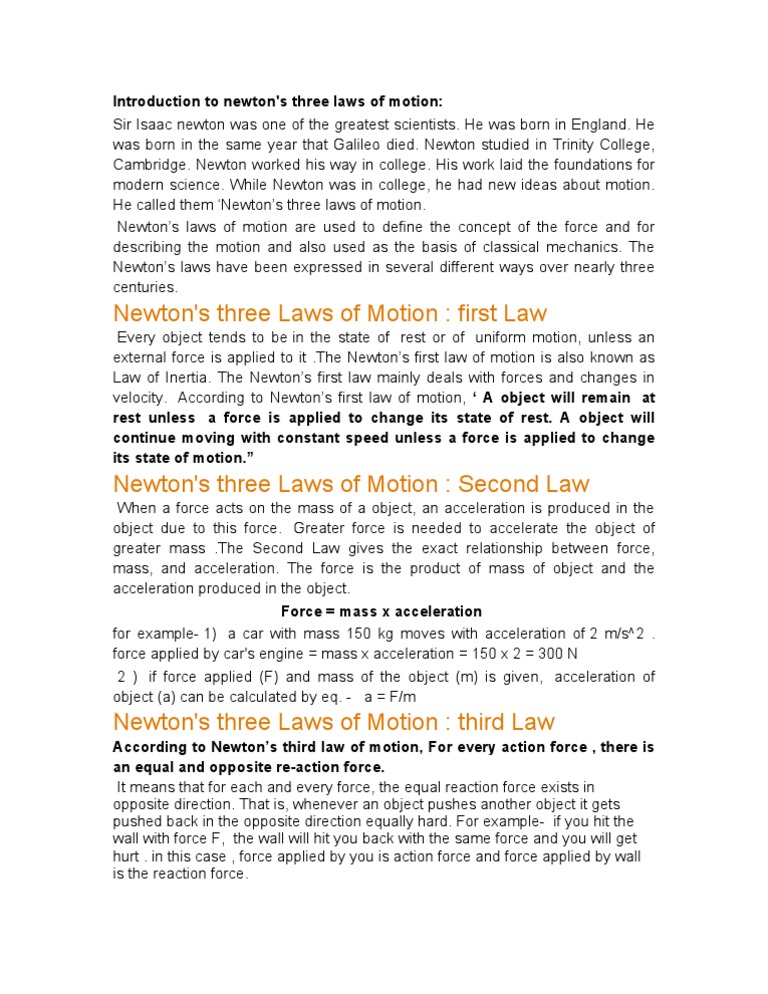 Newton's Three Laws of Motion Explained | PDF