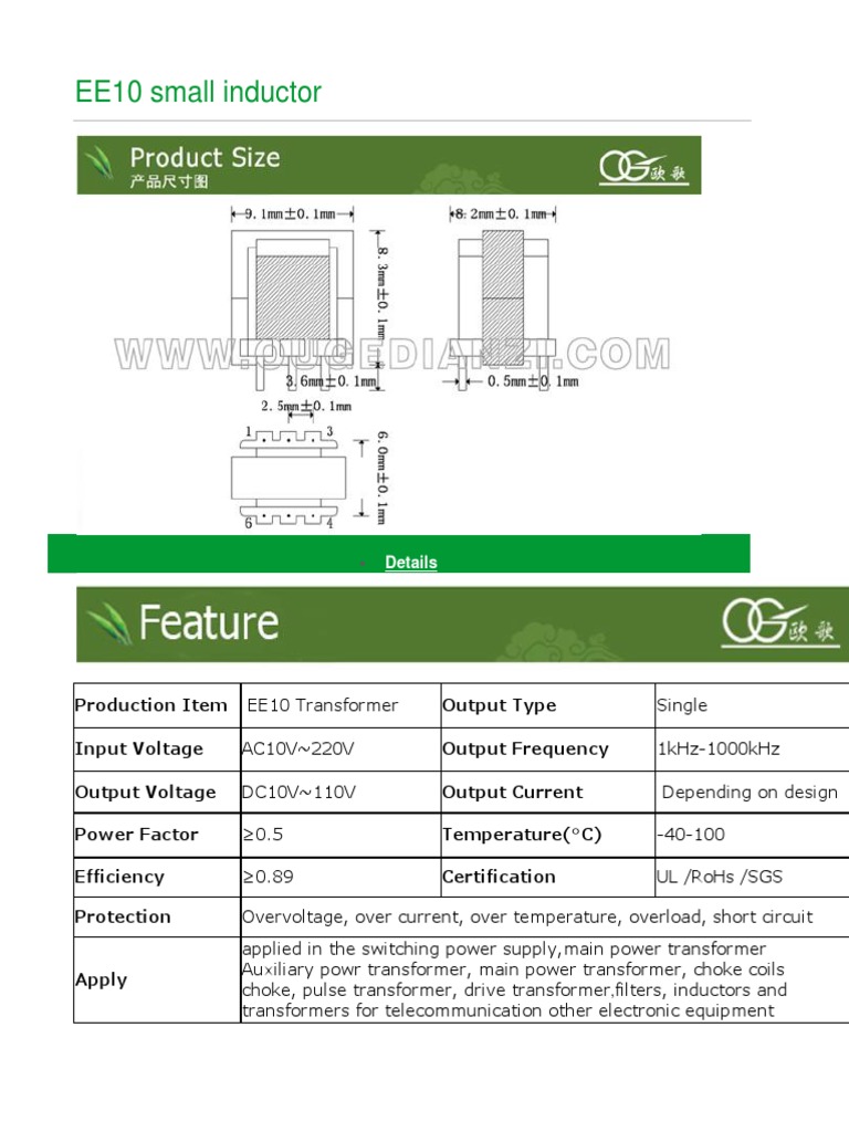 EE10 Small Inductor | PDF | Transformer | Inductor