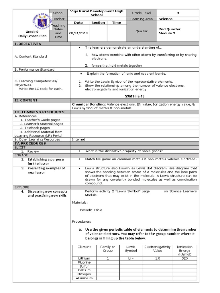 Grade 9 Daily Lesson Plan: Viga Rural Development High School 9 Science ...