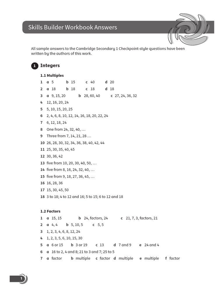 Checkpoint Maths Skills Builder 7 Answers | PDF | Numbers | Elementary ...