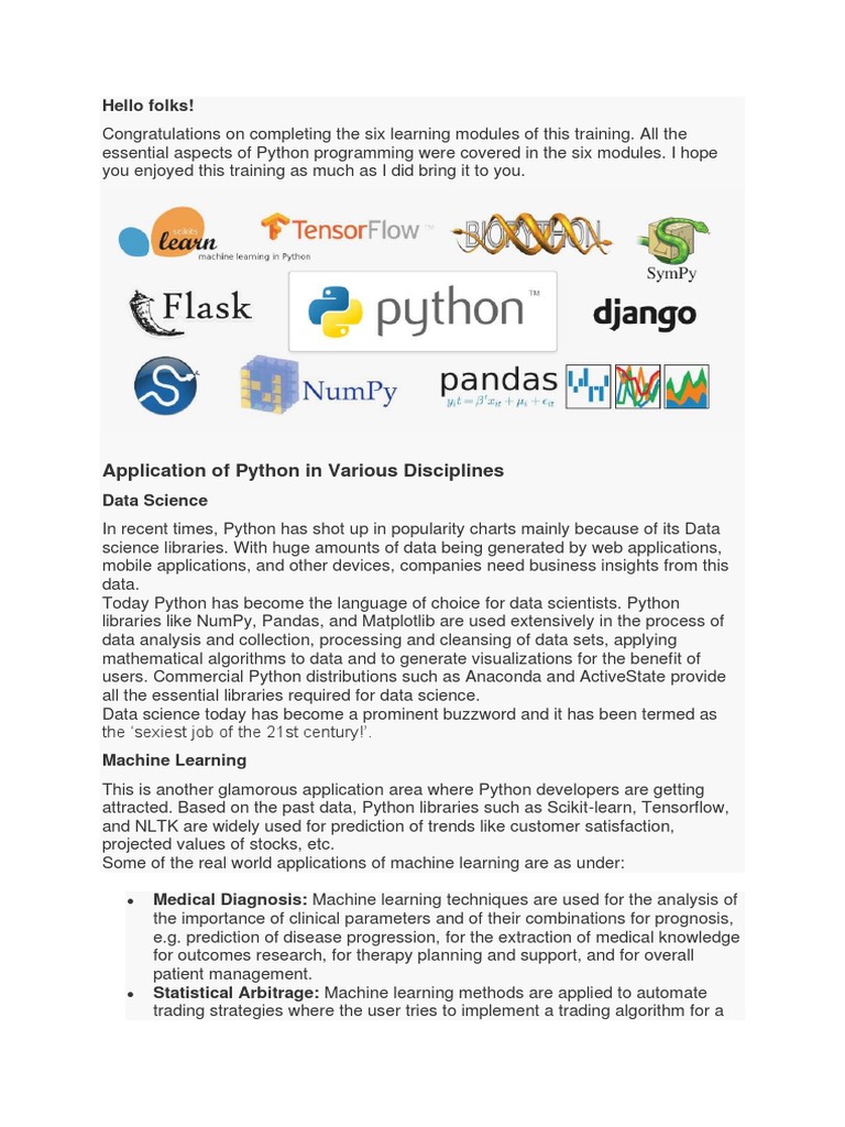 Application of Python | PDF | Python (Programming Language) | Machine Learning
