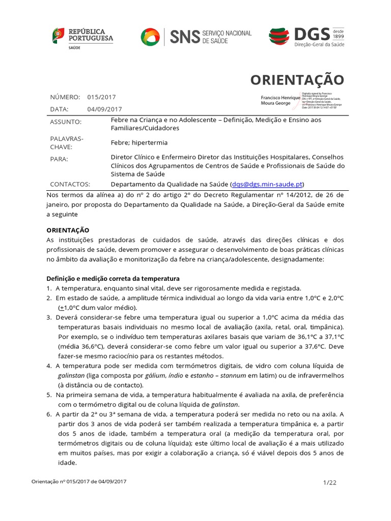 DGS - NÚMERO: 015/2017 - Febre Na Criança e No Adolescente - Definição ...