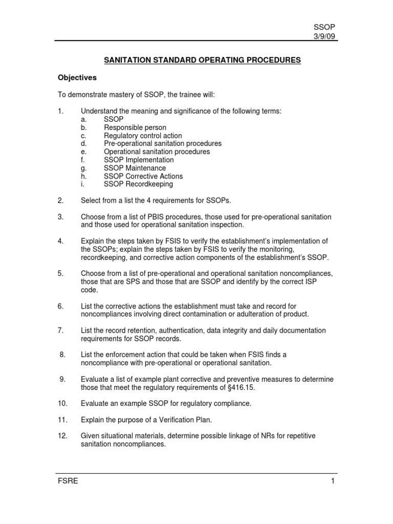 Ssop Module | PDF | Regulatory Compliance | Sanitation