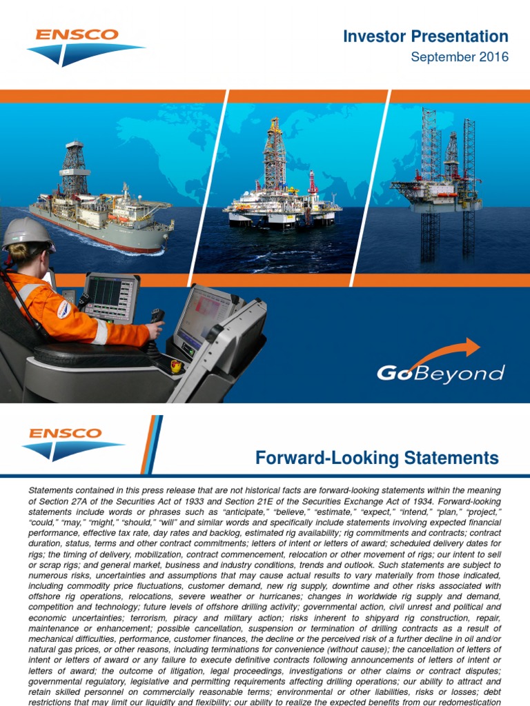 ENSCO 2016 Investor Presentation | PDF | Offshore Drilling | Risk