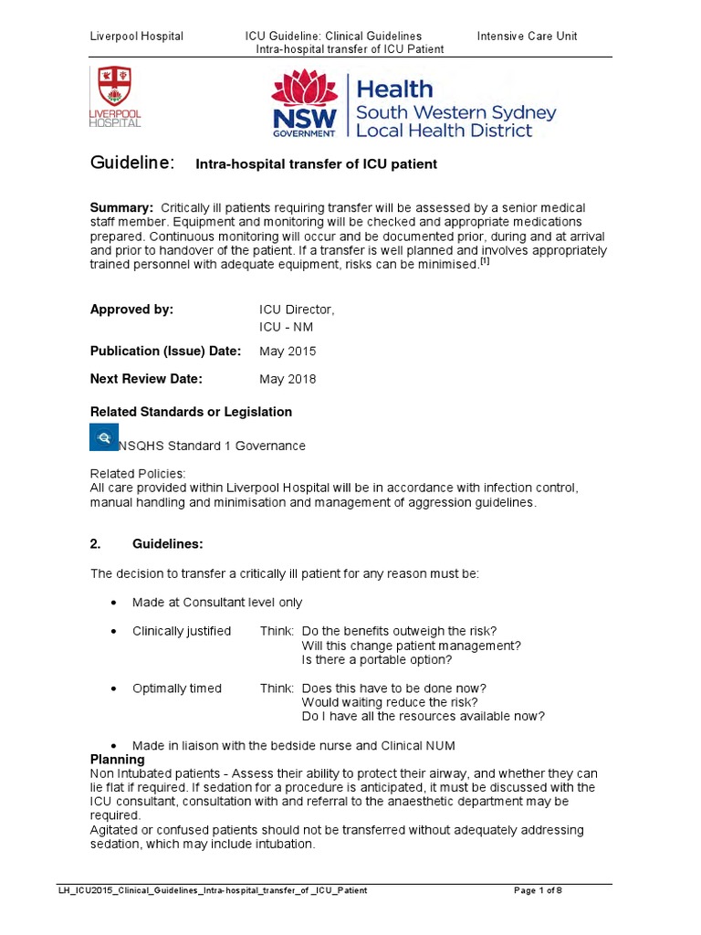 ICU patient transfer guideline | PDF | Intensive Care Unit ...