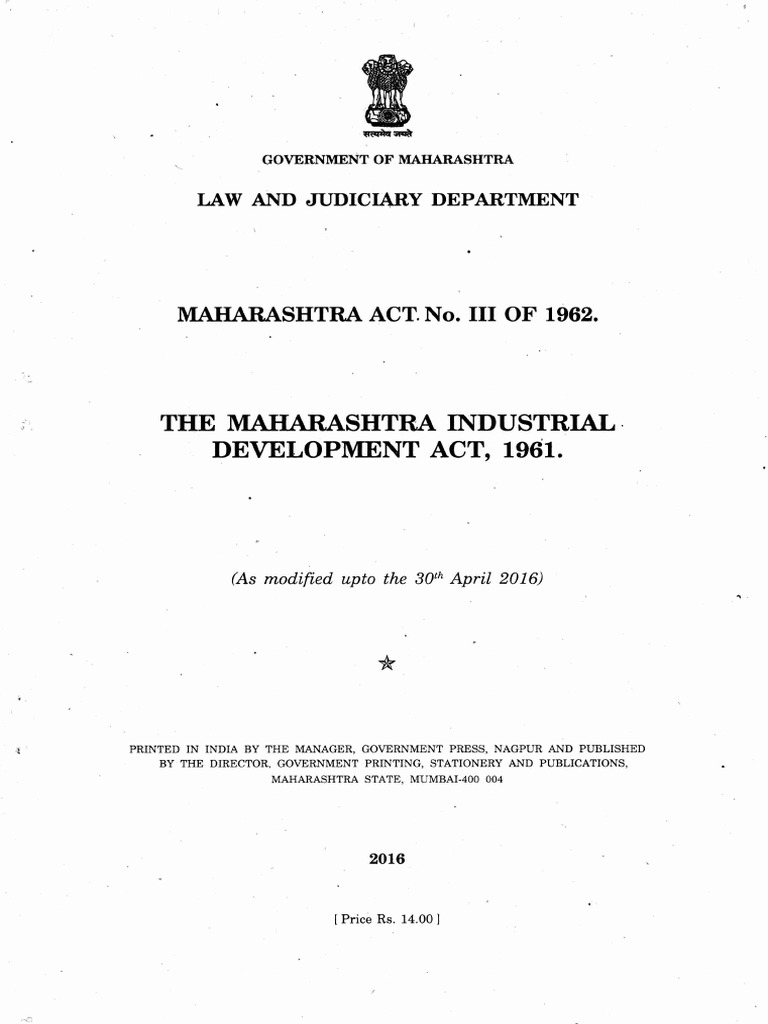 The Maharashtra Industrial Development Act, 1961.: Law and Judiciary ...