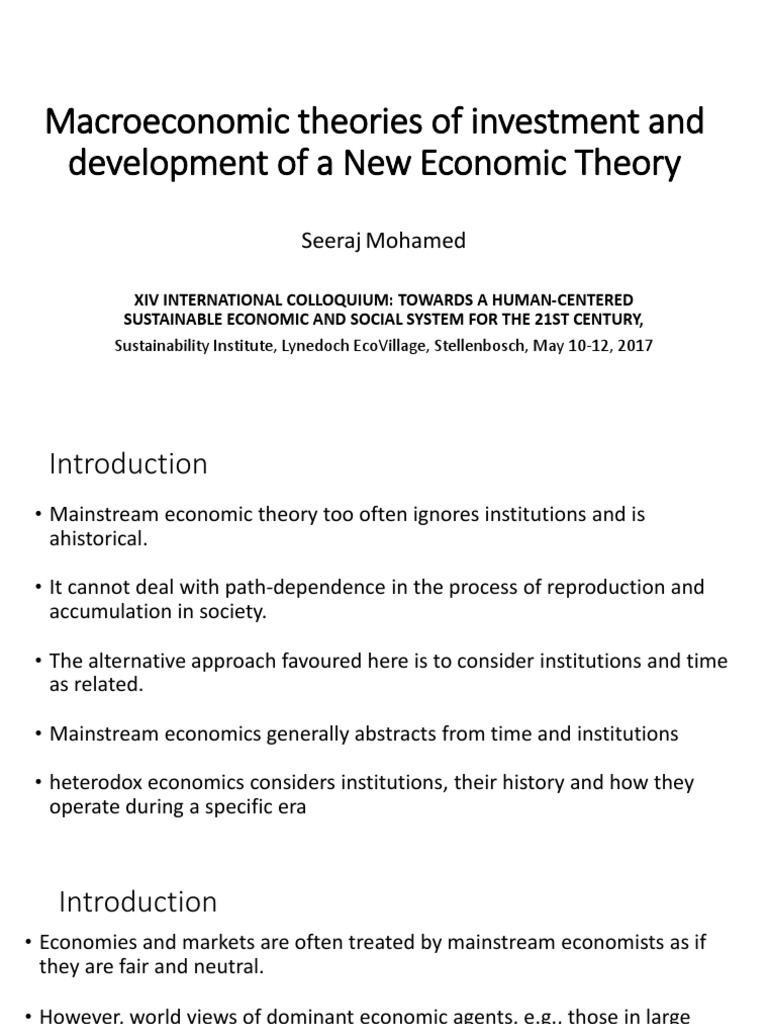 Macroeconomic Theories of Investment and Development of A New Economic ...