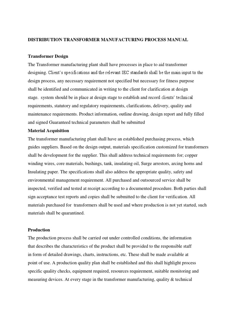 Distribution Transformer Manufacturing Process Manual | PDF ...