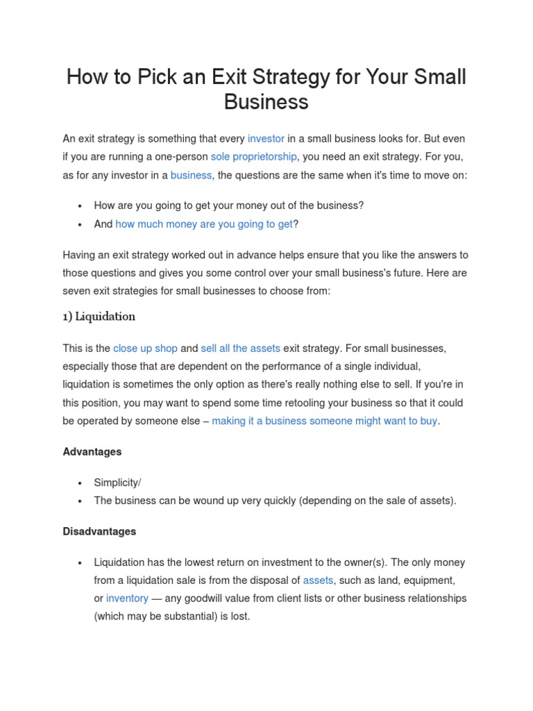 How To Pick An Exit Strategy For Your Small Business | PDF | Employee ...