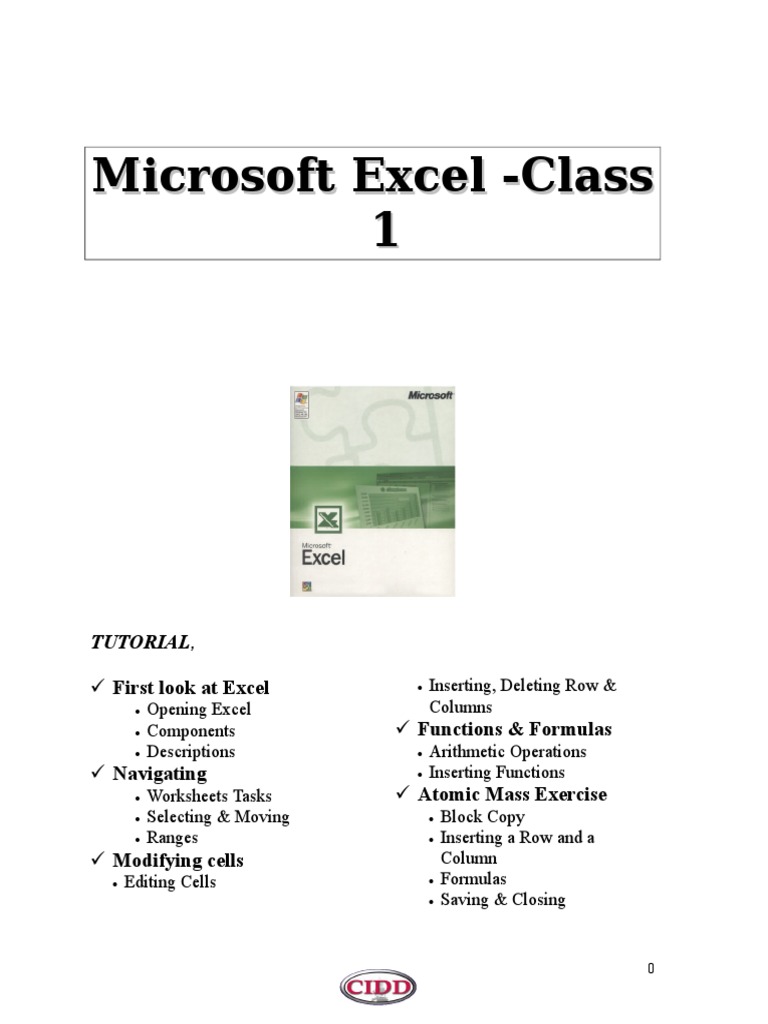 Microsoft Excel - Class 1 | PDF | Microsoft Excel | Spreadsheet
