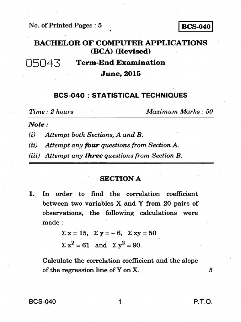BCS 040 PDF | PDF | Correlation And Dependence | Statistical Analysis