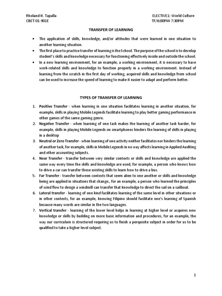 Transfer of Learning | PDF | Learning | Theory