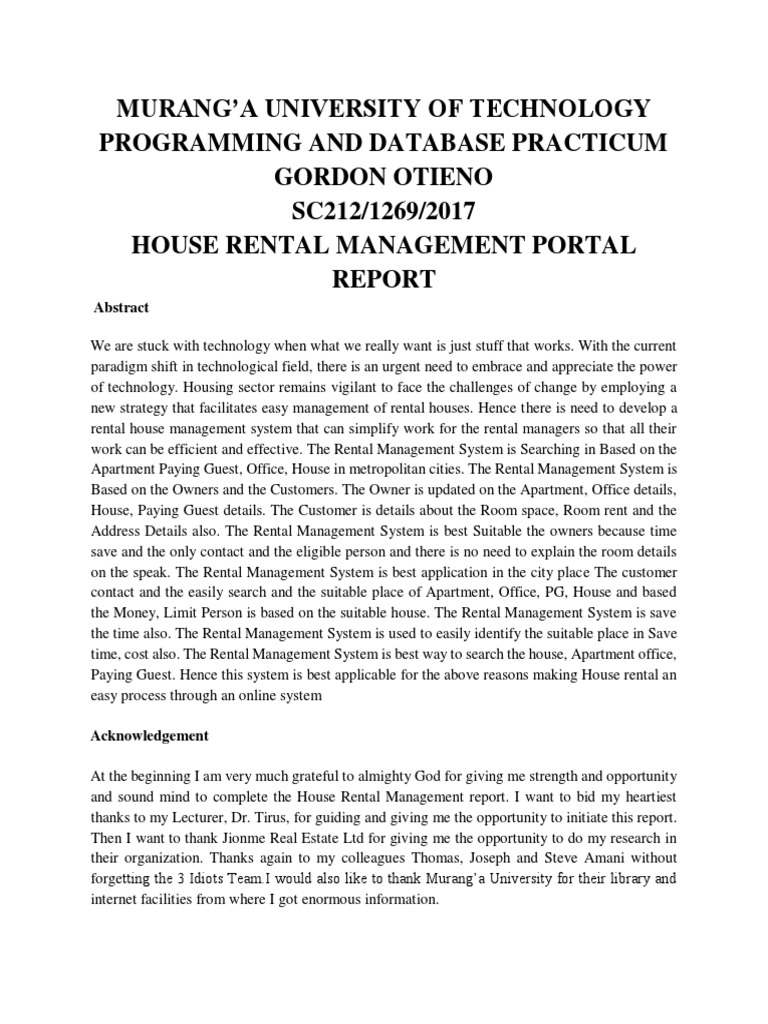 House Rental Management System Report-1 PDF | PDF | Php | My Sql