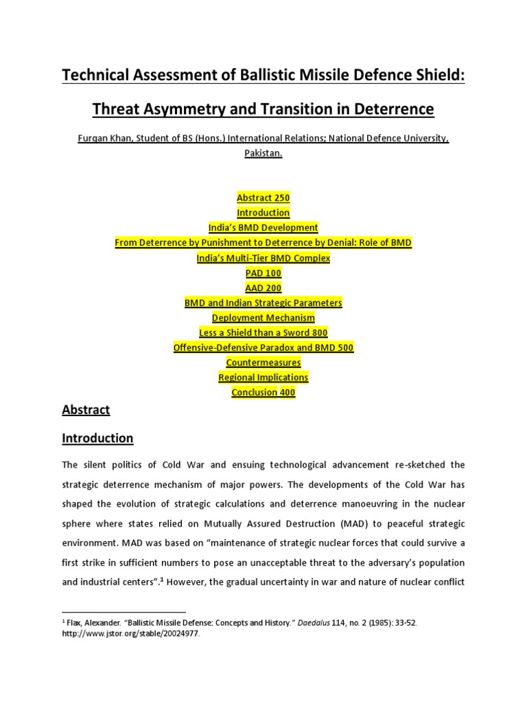 Technical Assessment Of Ballistic Missile Defence Shield Threat Asymmetry And Transition In