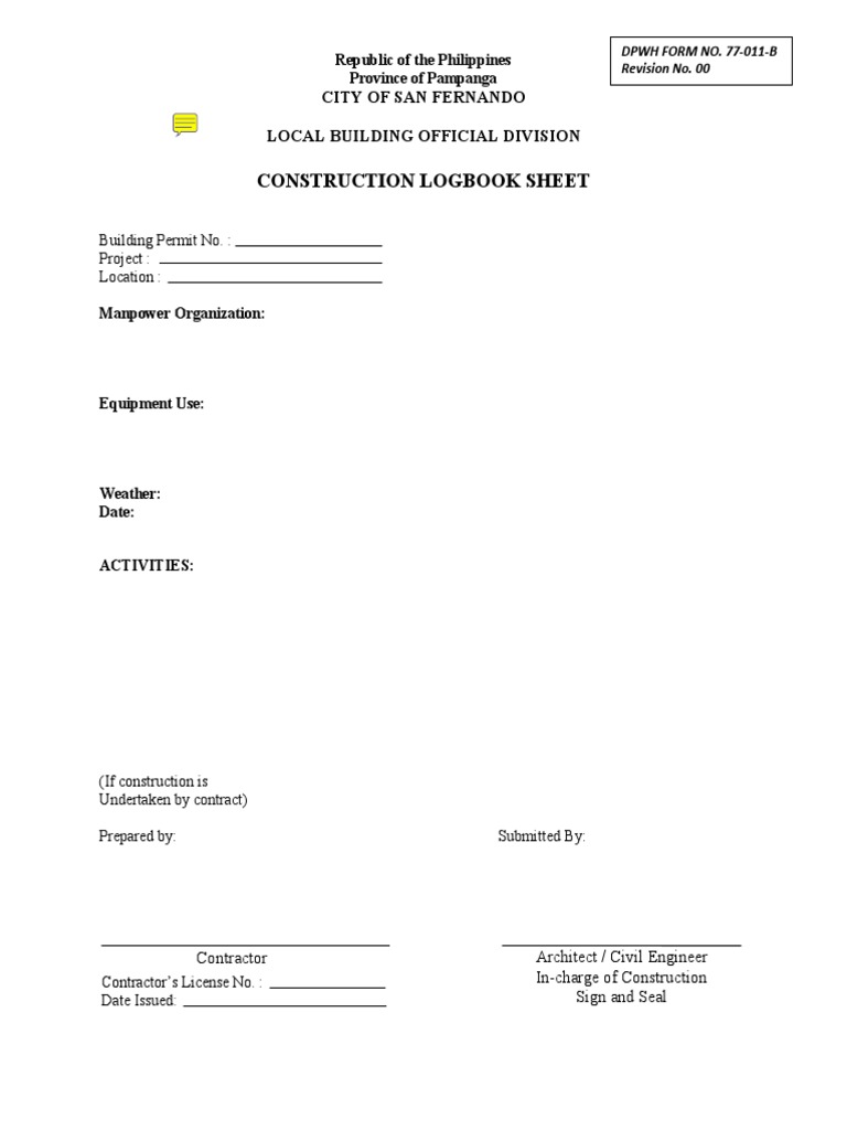Construction Logbook Sheet Template | PDF