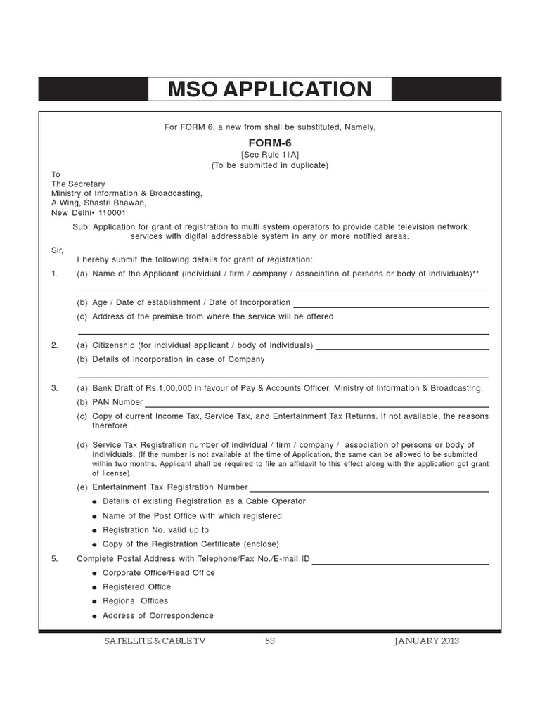 MSO Registration Application Form | PDF | Cable Television | Set Top Box