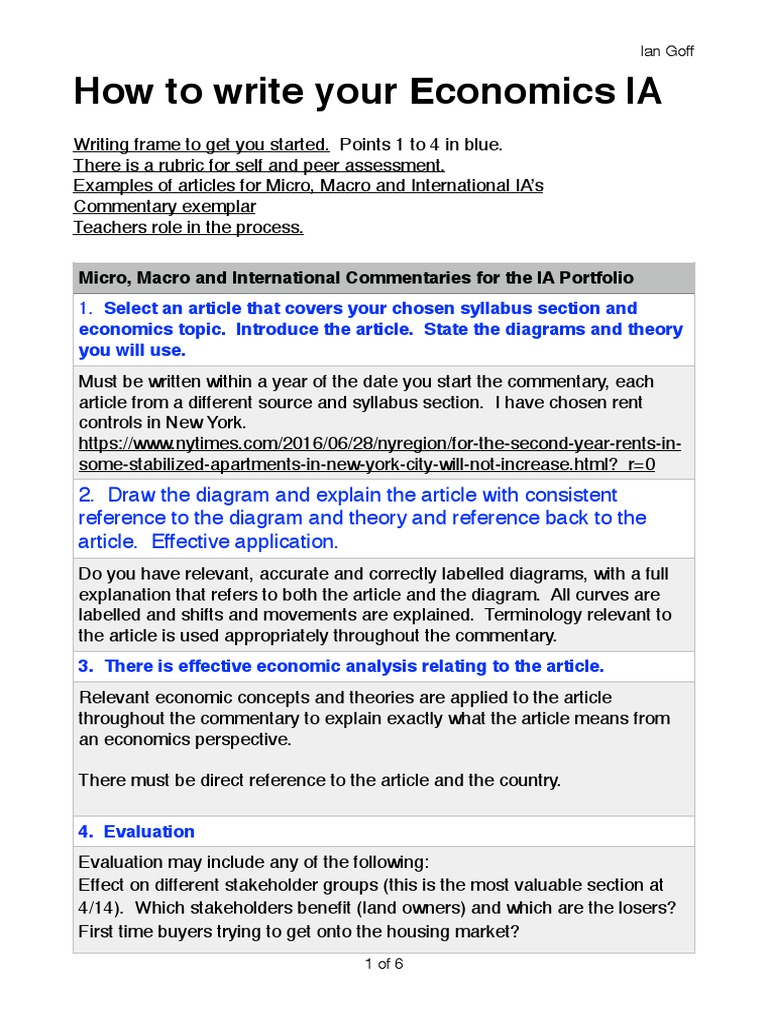 Ia Writing Frame And Rubric Pdf Economics Microeconomics