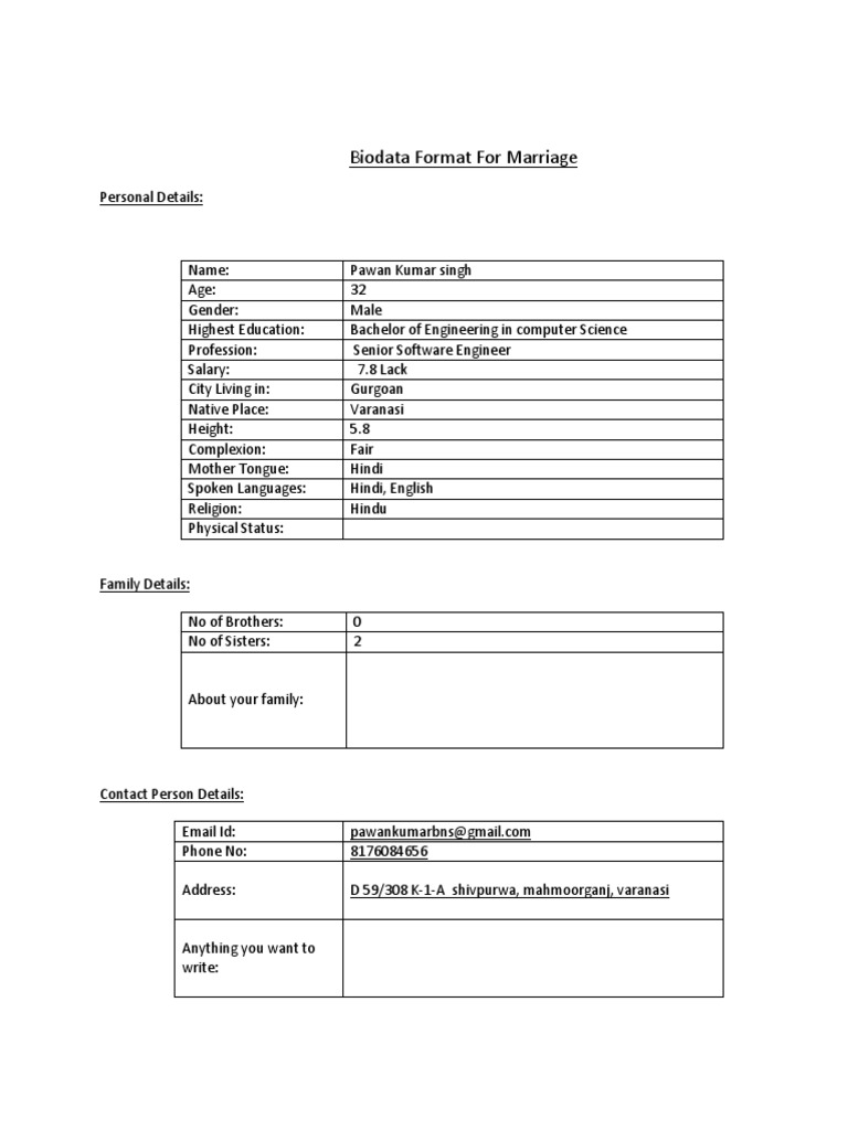 General Biodata Format | PDF