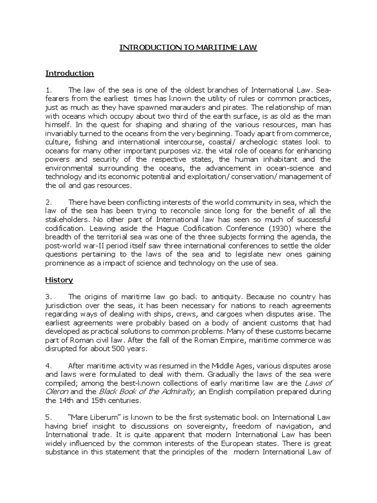 Introduction To Maritime Law | PDF | Admiralty Law | Sea