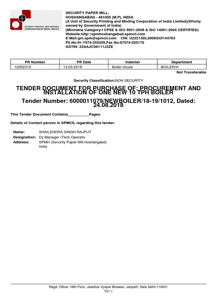 Tender | PDF | Boiler | Furnace