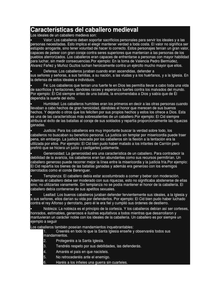 Caracteristicas Del Caballero Mediaval | PDF | Caballería | Biblia
