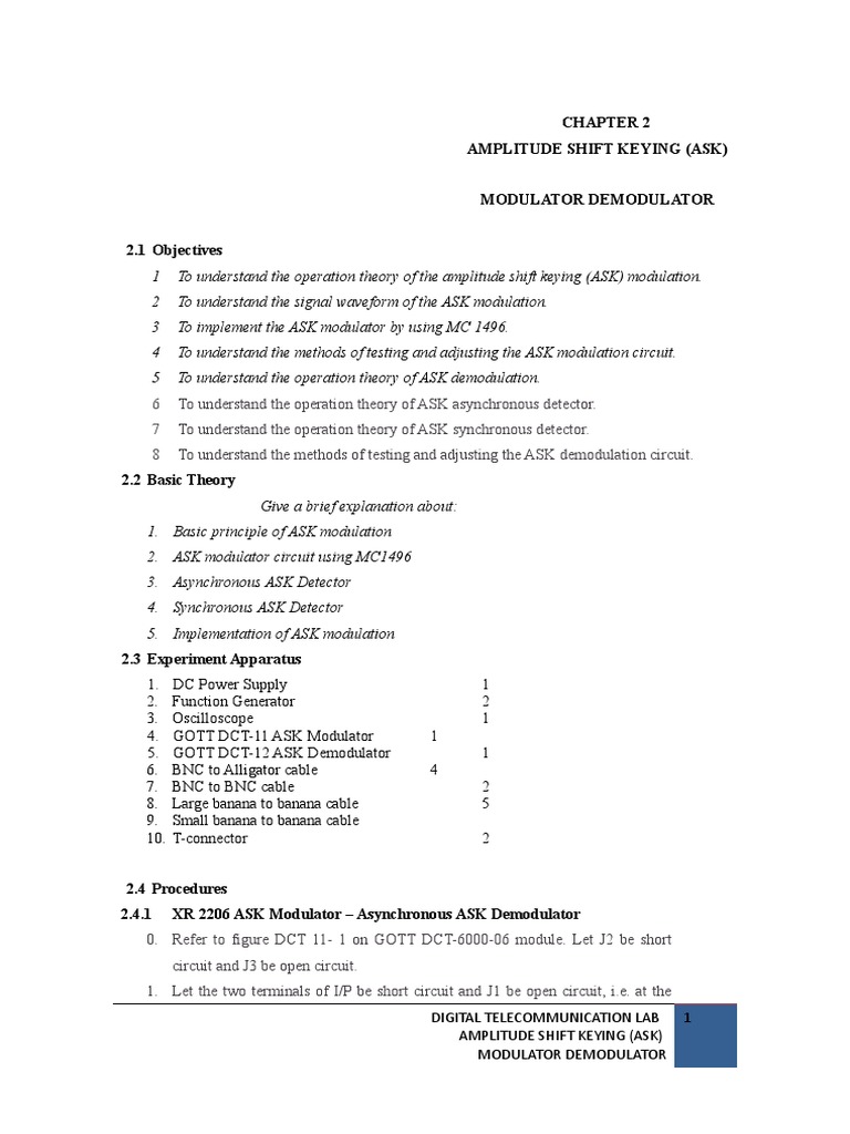 Amplitude Shift Keying Modulator Demodulator | PDF | Modulation ...