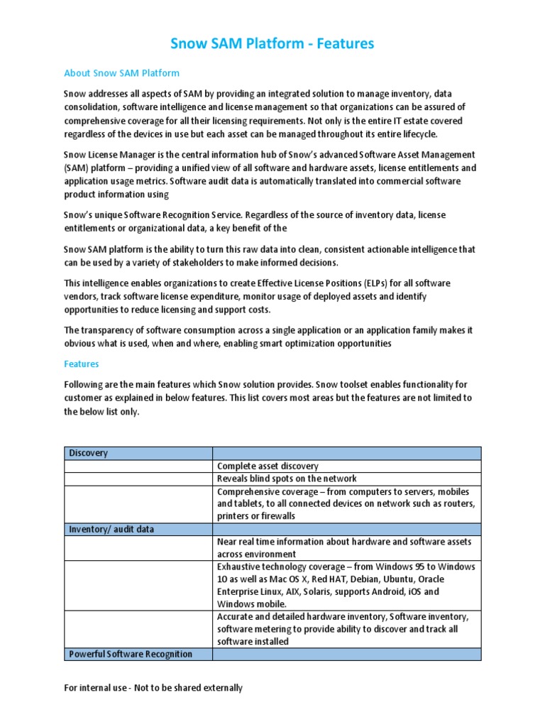 Snow SAM Platform - Features.v.1.0 | PDF | Software As A Service ...