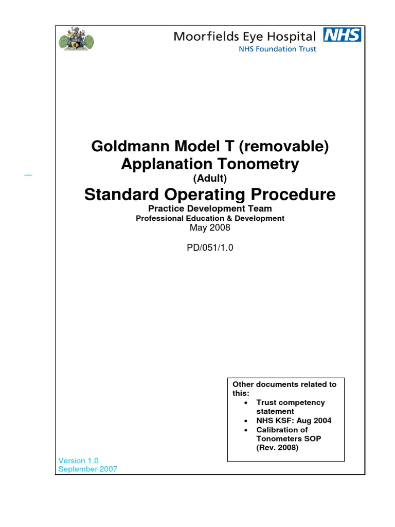 Standard Operating Procedure: Goldmann Model T (Removable) Applanation ...