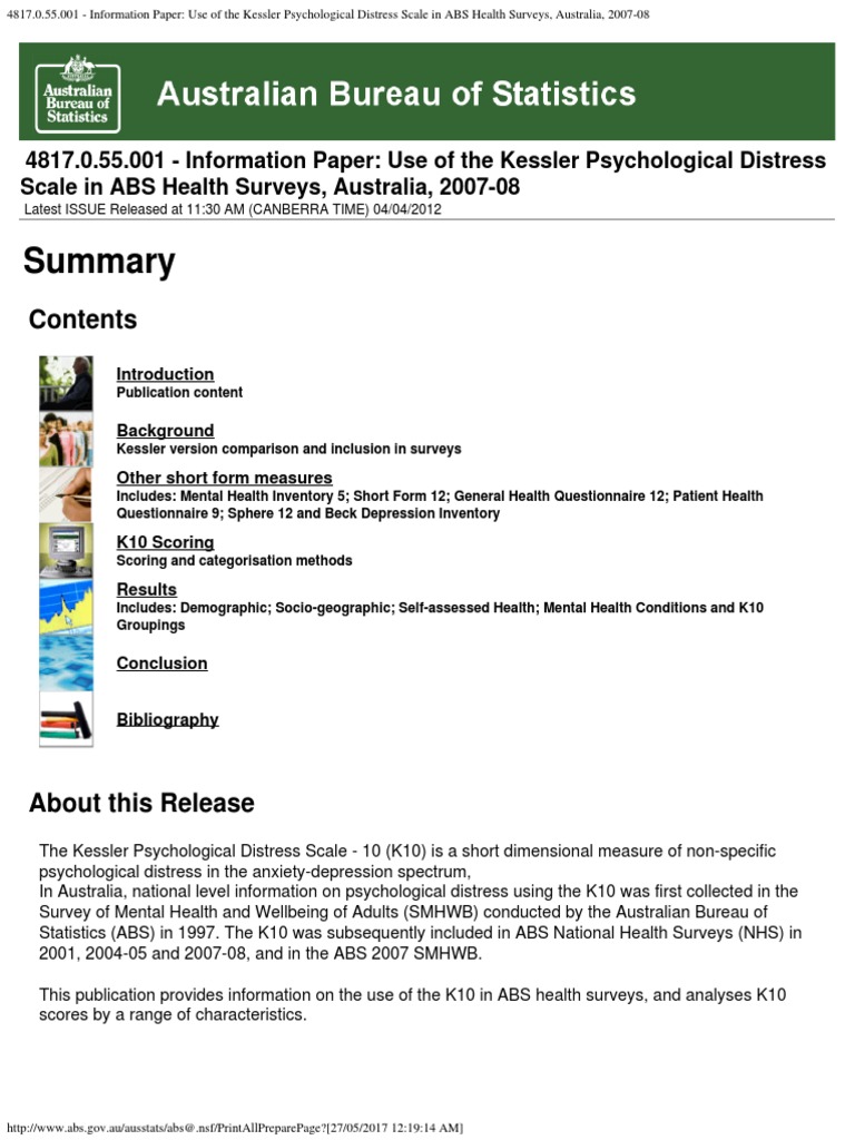 Information Use of The K10 Assessment Scale | PDF | Mental Disorder ...