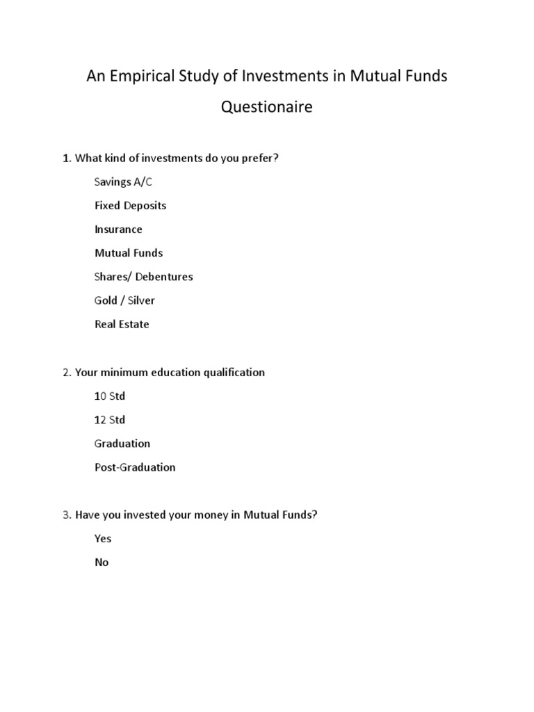 Mutual Fund Questionaire | PDF | Mutual Funds | Investing