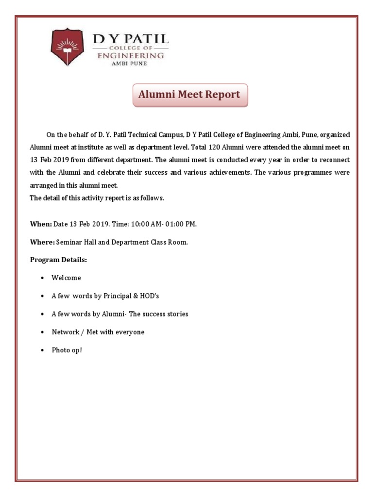 Alumni Meet Report | PDF | Communication
