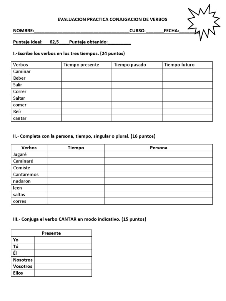 Evaluación de Conjugación de Verbos | PDF
