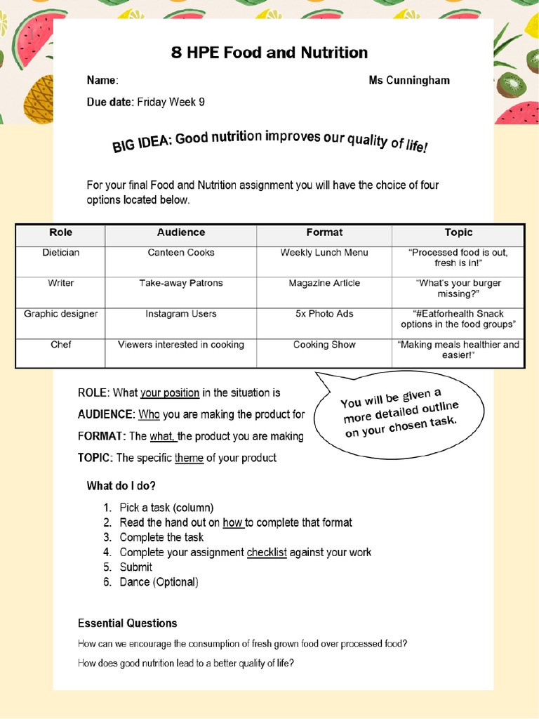 Food and Nutrition Assignment | PDF
