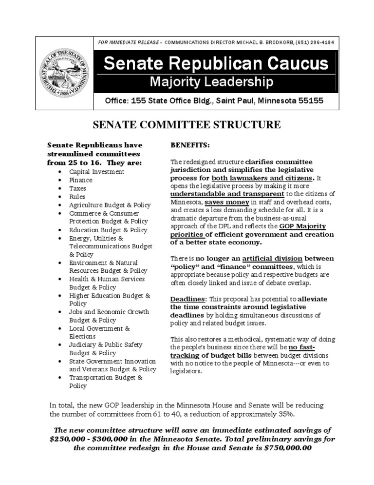 Minnesota Senate Committee Restructure | PDF | Finance & Money ...