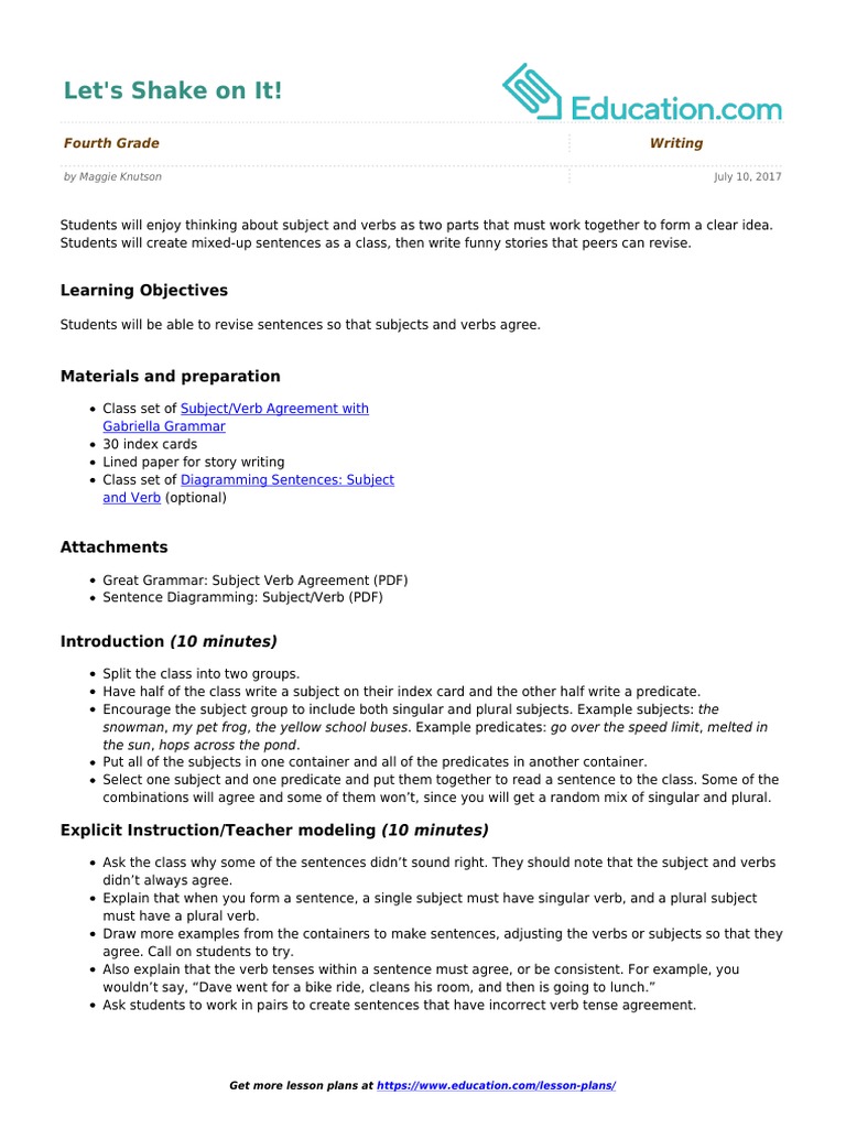 Lets Shake On It | PDF | Subject (Grammar) | Verb