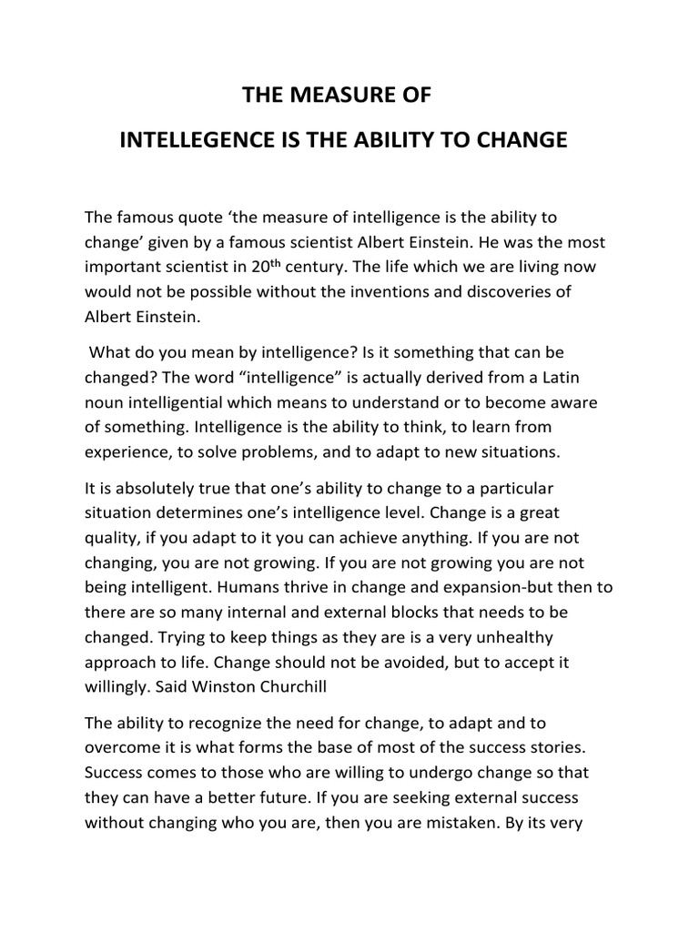 The Measure of Intellegence Is The Ability To Change | PDF | Intelligence | Behavioural Sciences