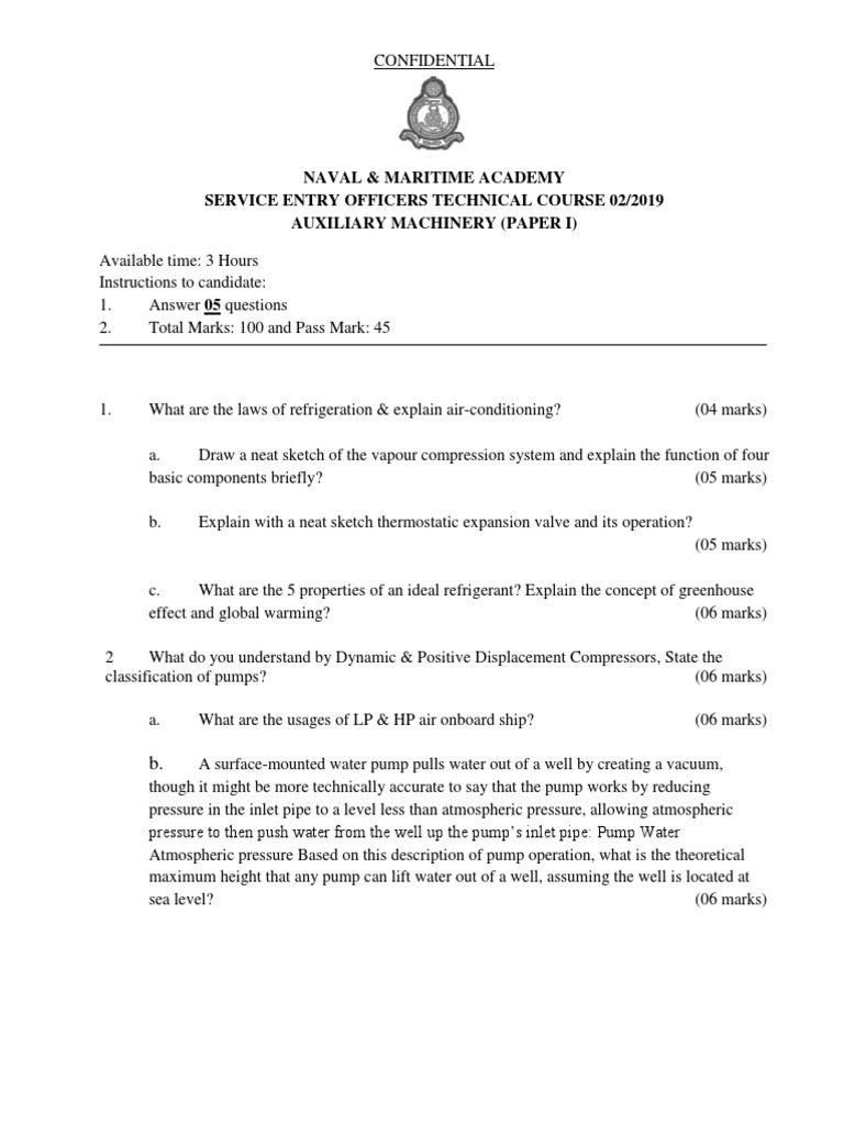 Marine Engineering Questions and Answers | PDF | Air Conditioning | Osmosis