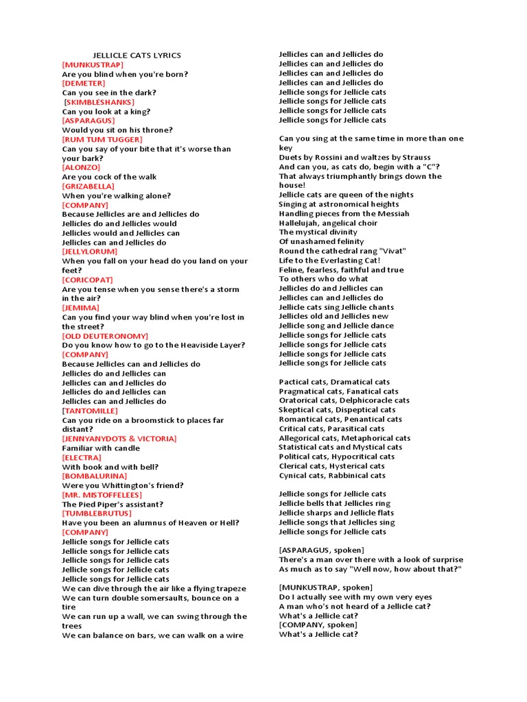 Jellicle Cats Lyrics | PDF | Adaptations Of Works | Musical Theatre ...