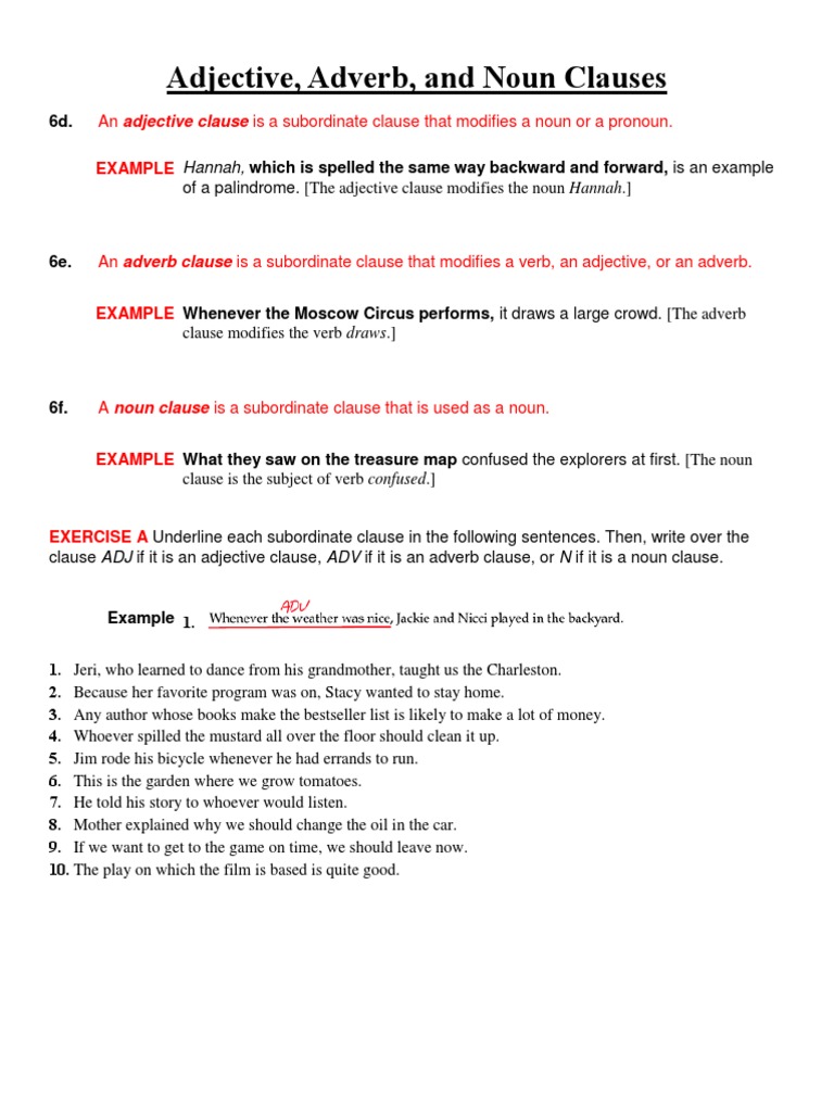 Worksheet On Adj Adv N Clauses | PDF | Poetry
