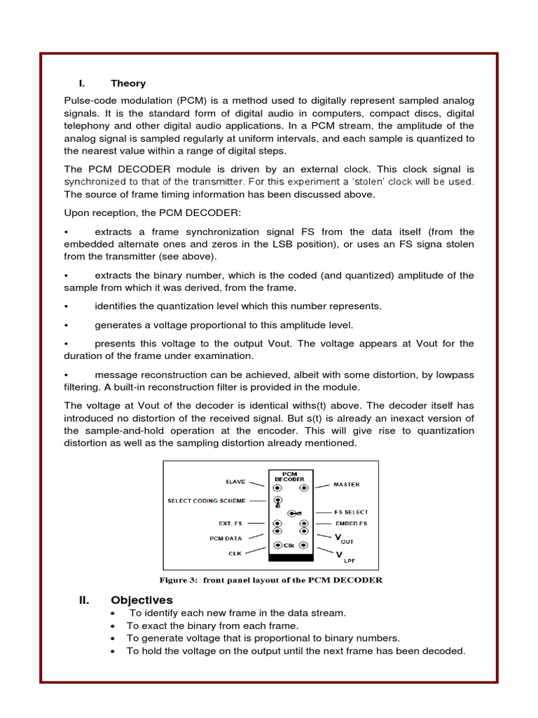 I. Theory: II. Objectives | PDF | Codec | Sampling (Signal Processing)