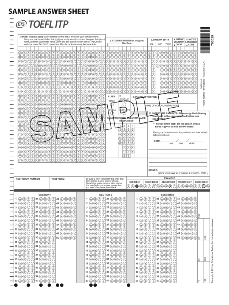 TOEFL Answer Sheet Sample | PDF