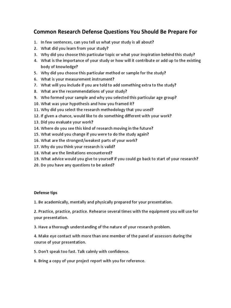 Common Research Defense Questions You Should Be Prepare For | PDF ...
