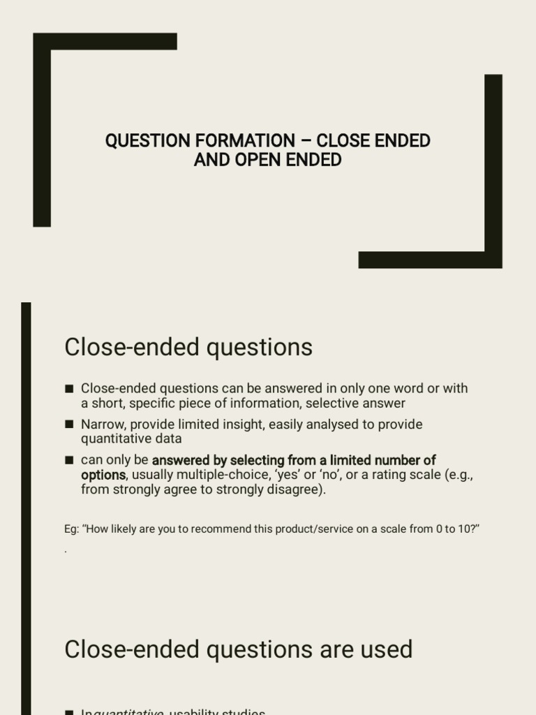 Question Formation - Close Ended and Open Ended | PDF | Question ...