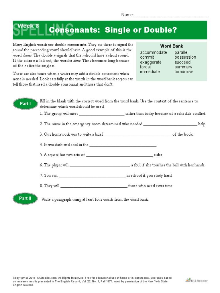 WK 8 Consonants Single or Double | PDF | English Language | Semiotics