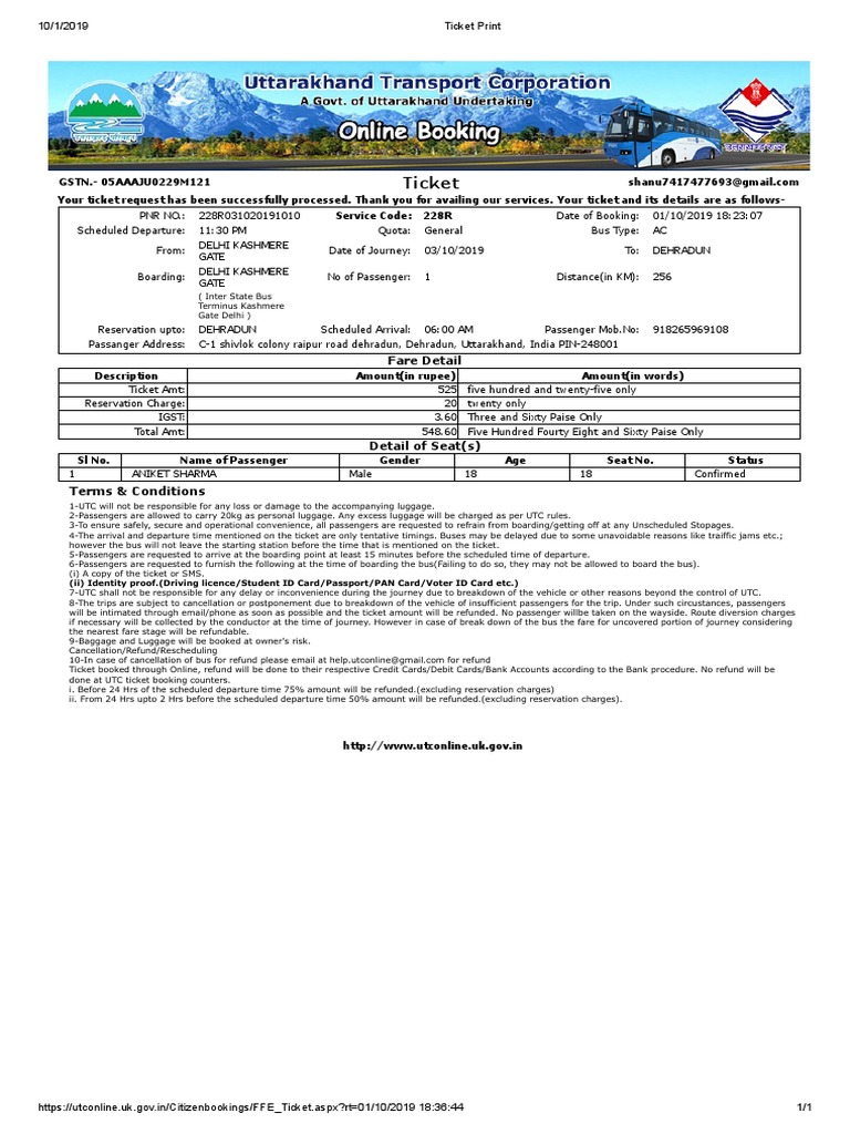 Ticket Print | PDF | Identity Document | Bus