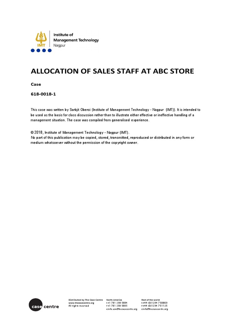 Allocation of Sales Staff at Abc Store PDF | PDF | Sales | Business