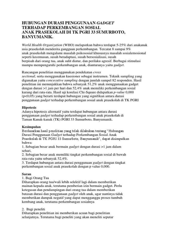 Hubungan Durasi Penggunaan Gadget | PDF